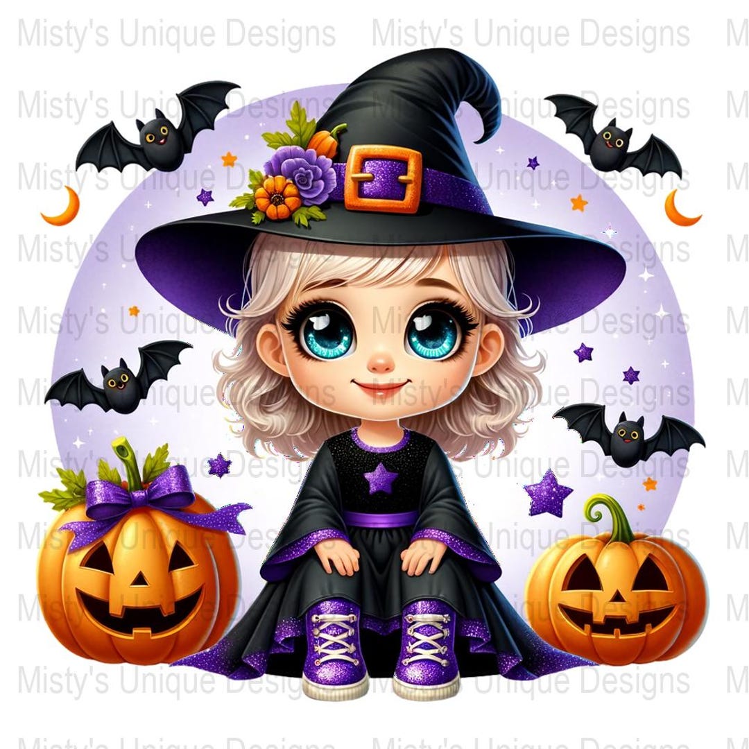 Cute Halloween Witch PNG Clipart, Digital Download, Kawaii Witch With ...