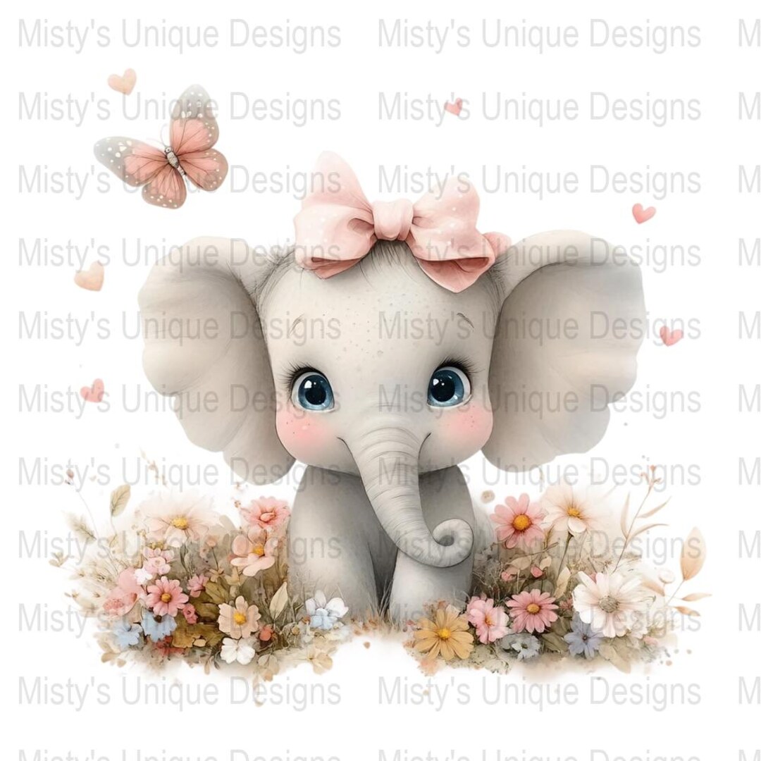 Cute Baby Elephant Clipart, Adorable Digital Download, Nursery Animal ...