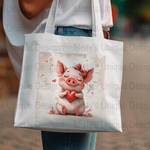 Adorable Piglet Digital Paper, Cute Pig With Heart Illustration PNG ...