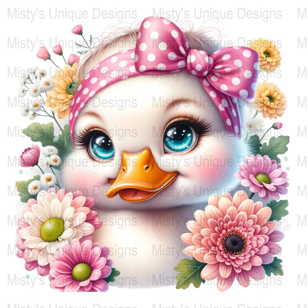 Cute Duckling Digital Clipart, Floral Duck PNG, Printable Nursery Decor ...