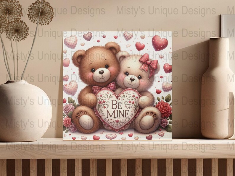 Valentine's Day Digital Paper, Cute Teddy Bears Love Heart PNG ...