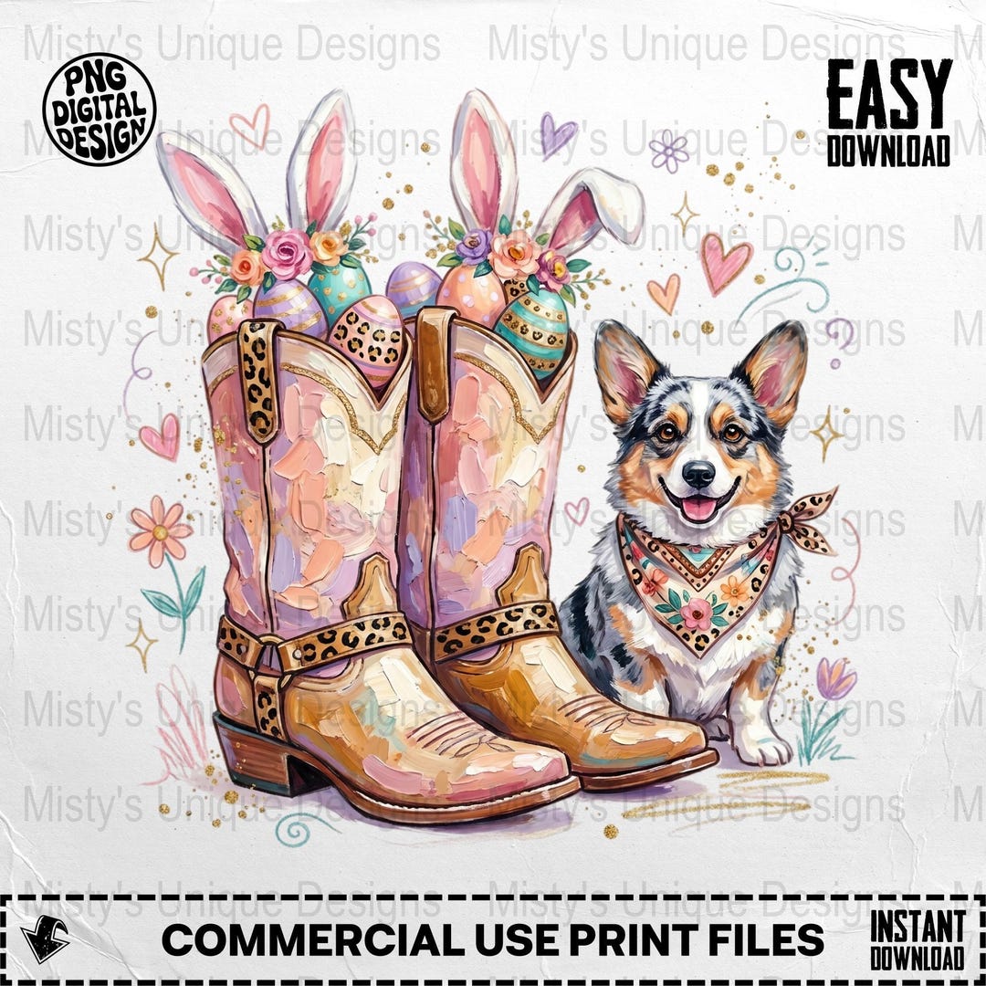 Easter Corgi Digital Download Clipart PNG, Cowboy Boots, Bunny Ears ...