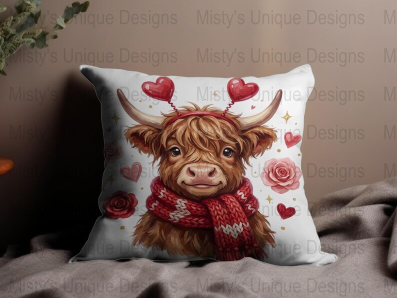 Highland Cow Valentine Digital, PNG Clipart Download, Cute Cow With ...