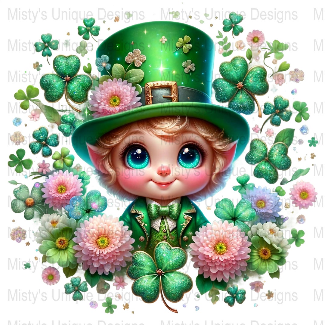 St. Patrick's Day Elf Clipart, Shamrock Floral PNG (digital Download ...