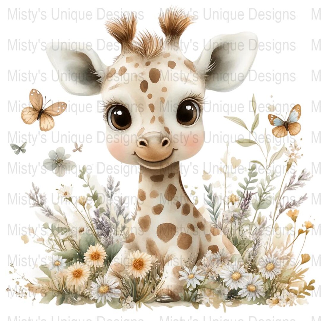 Cute Baby Giraffe Clipart, Adorable Animal Digital Download, Whimsical ...