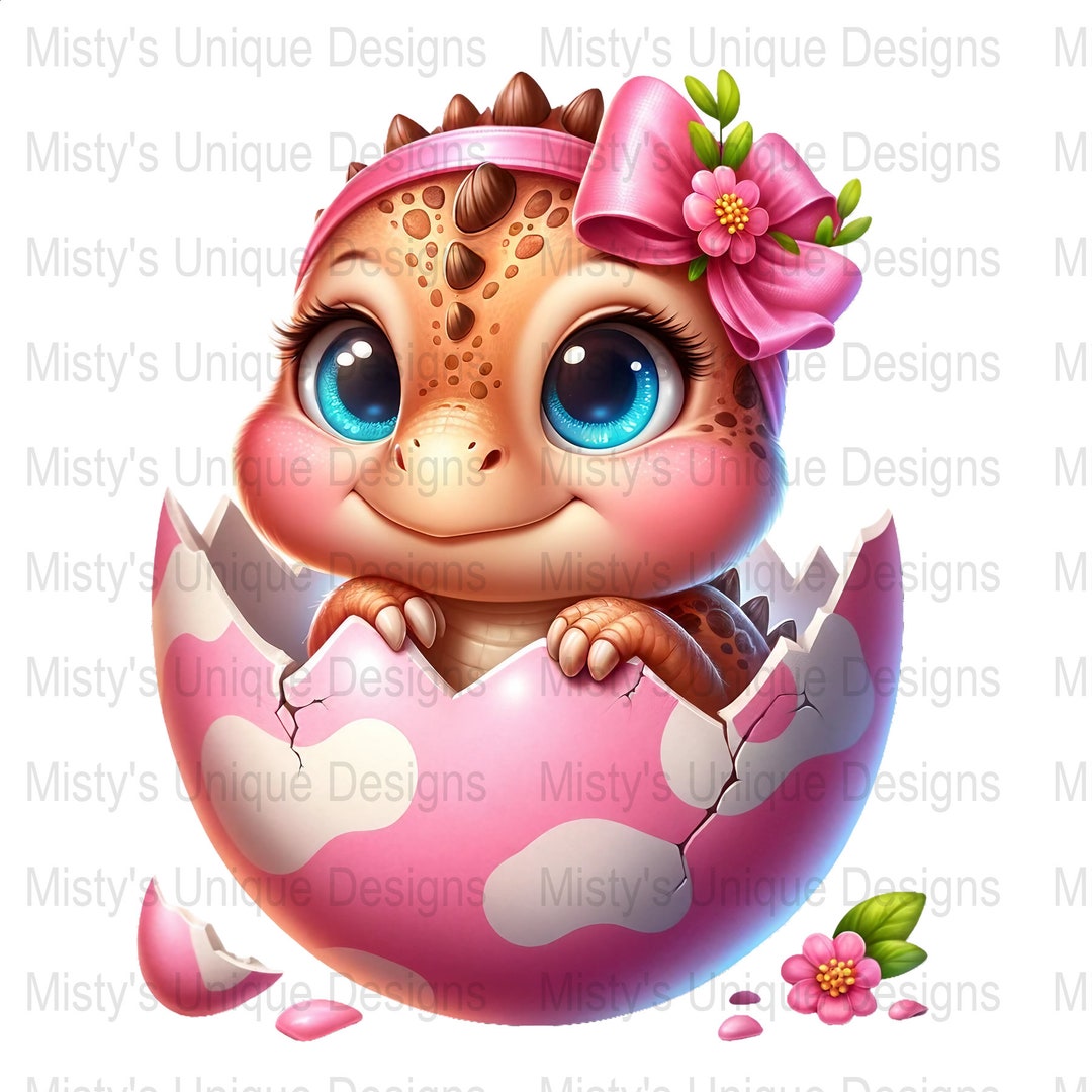 Cute Dinosaur Hatchling Clipart, Baby Dino Digital Download, Pink Egg ...