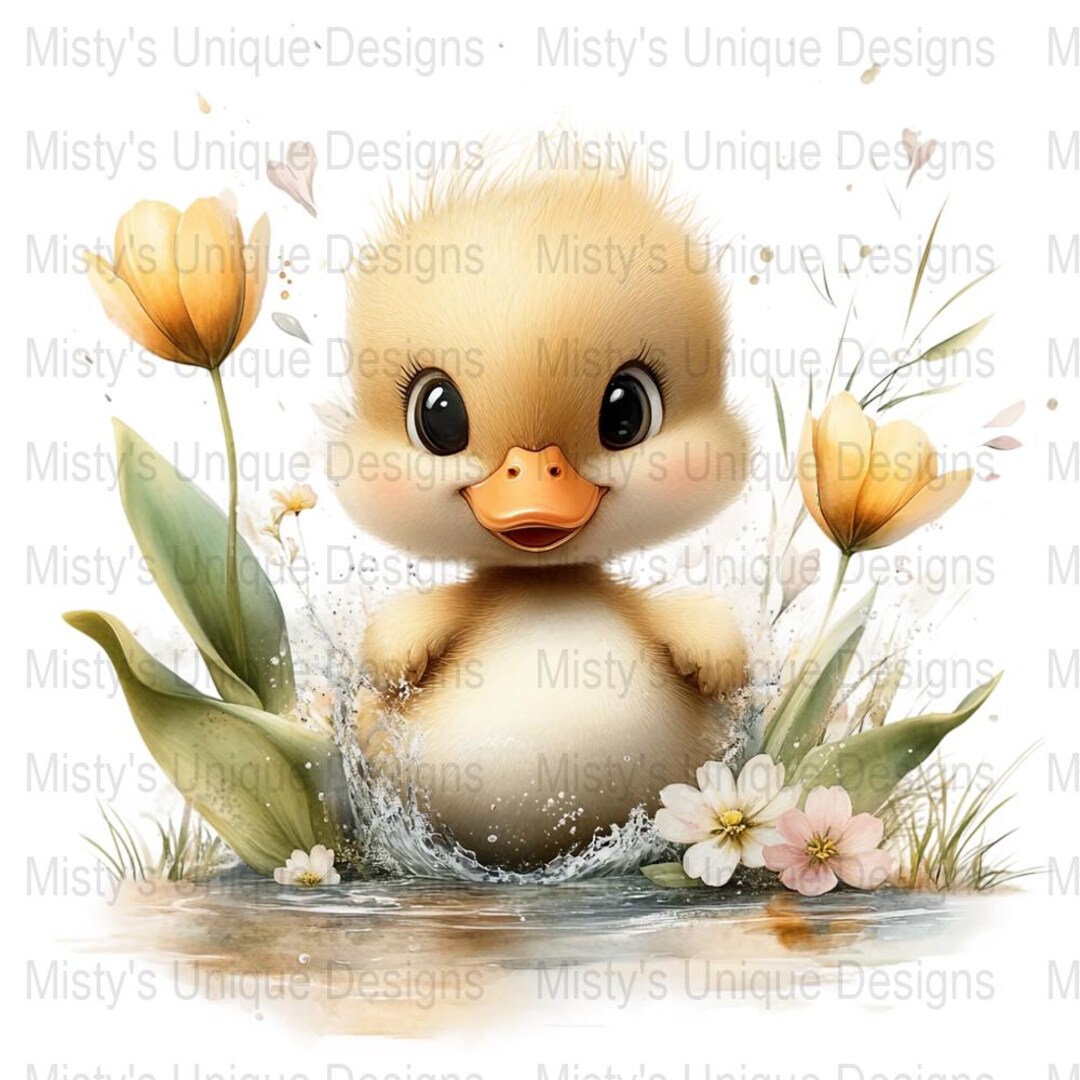 Cute Duckling Digital Download, Baby Duck Clipart, Spring Flowers PNG ...