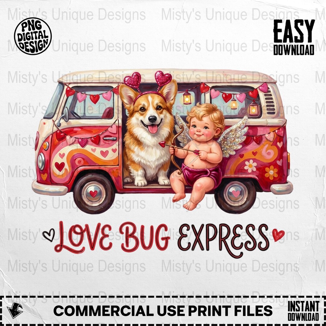 Love Bug Express Digital Download Clipart PNG, Corgi Cupid PNG ...
