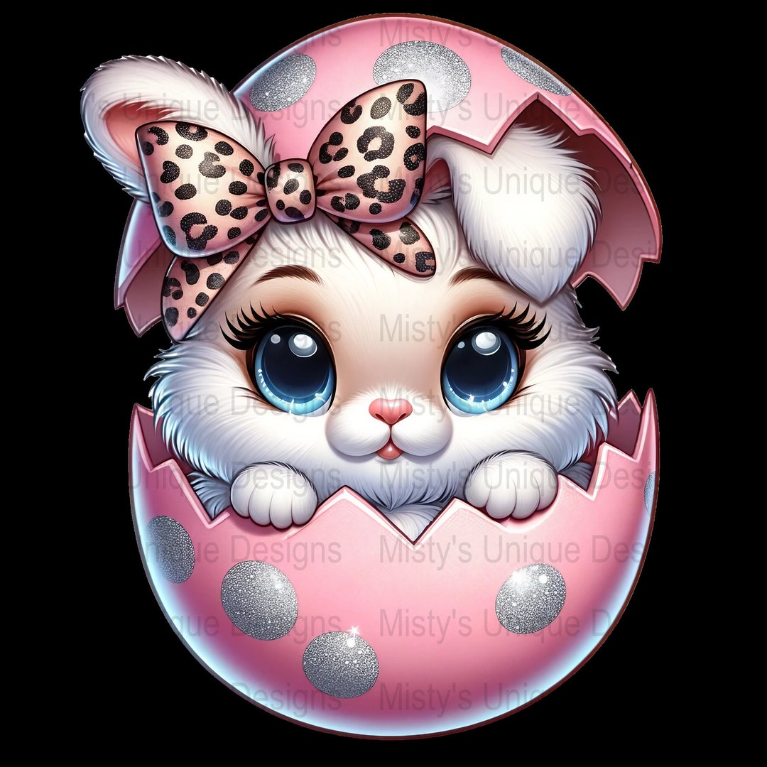 Cute Easter Bunny Clipart, Pink Egg Digital Download, Sparkly Bow ...