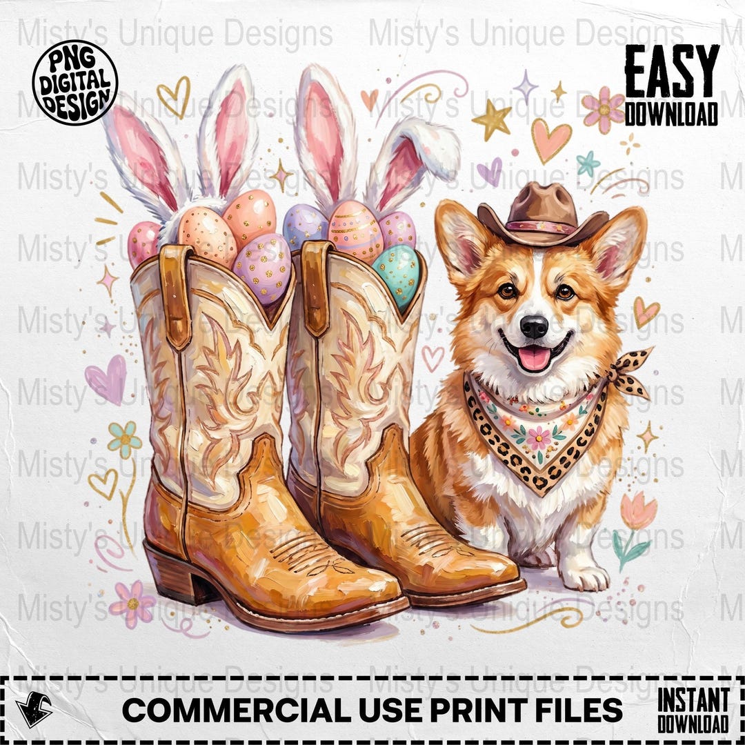 Easter Corgi Digital, Digital Download Clipart PNG, Cowboy Boots With ...