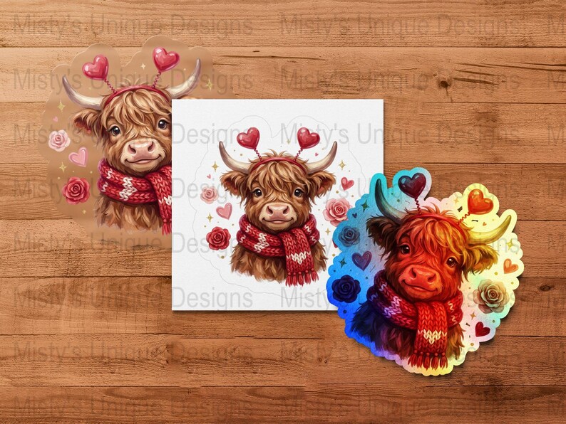 Highland Cow Valentine Digital, PNG Clipart Download, Cute Cow With ...