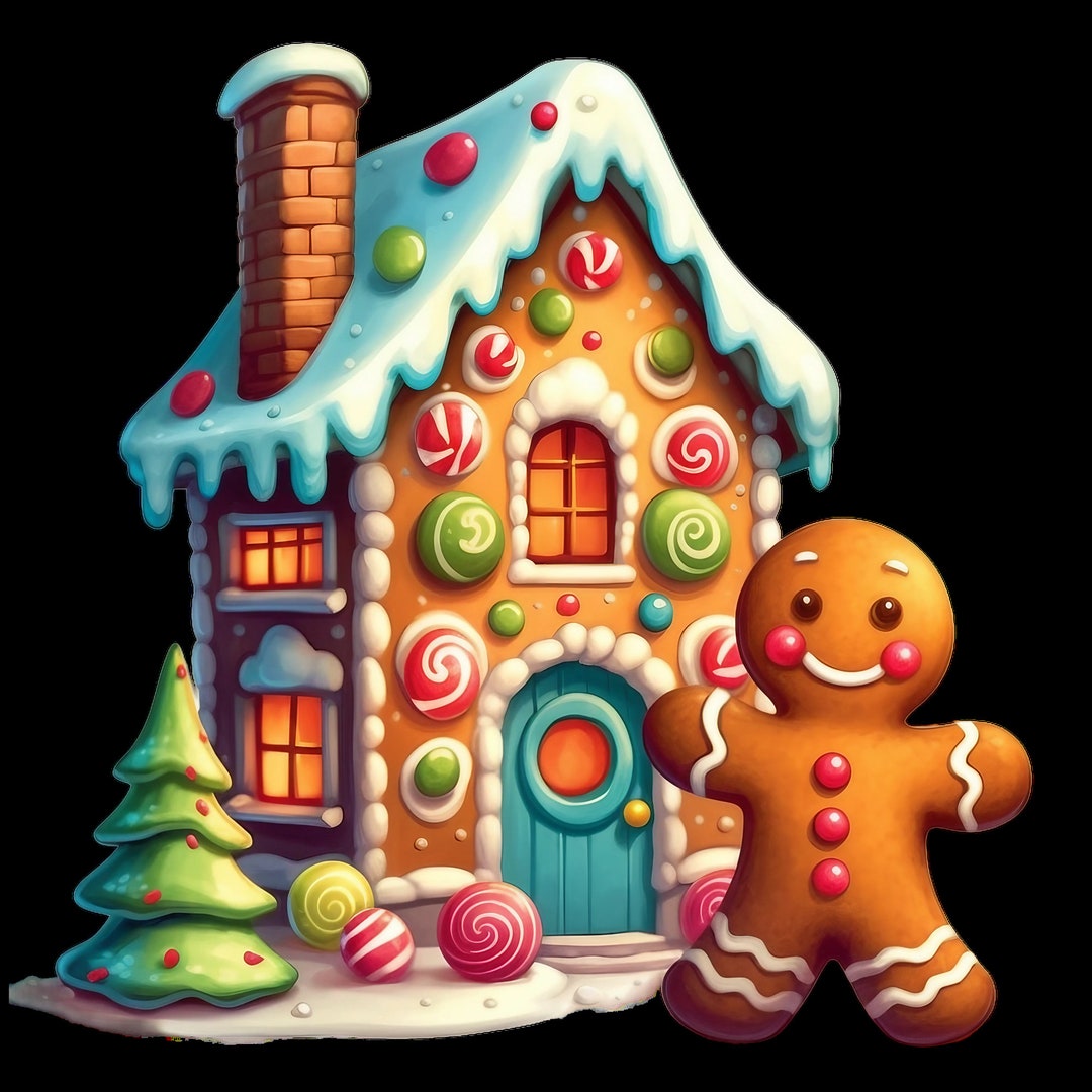 Gingerbread Man and House Clipart PNG Digital Download - Etsy UK