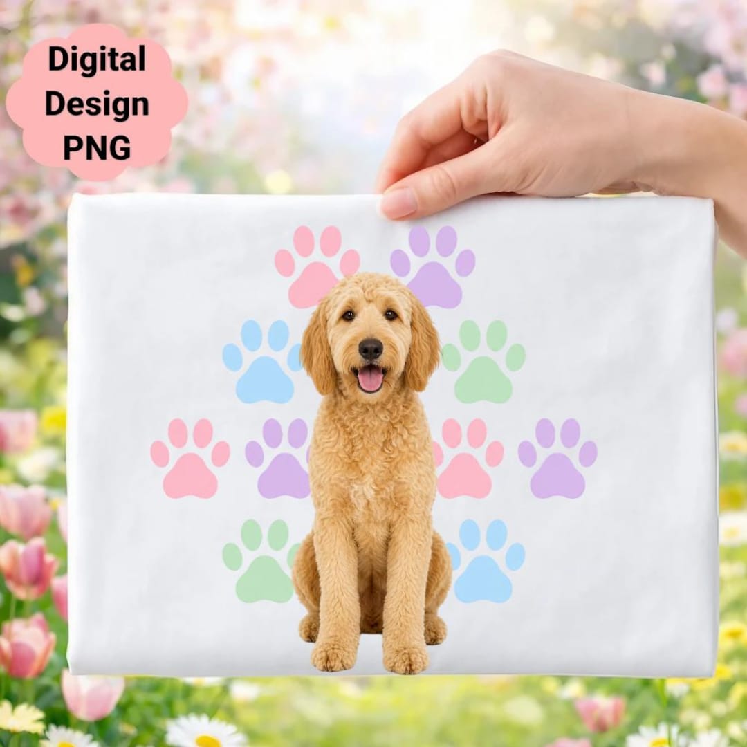 Goldendoodle Clipart PNG, Pastel Paw Prints Graphic, Dog Lover Design ...