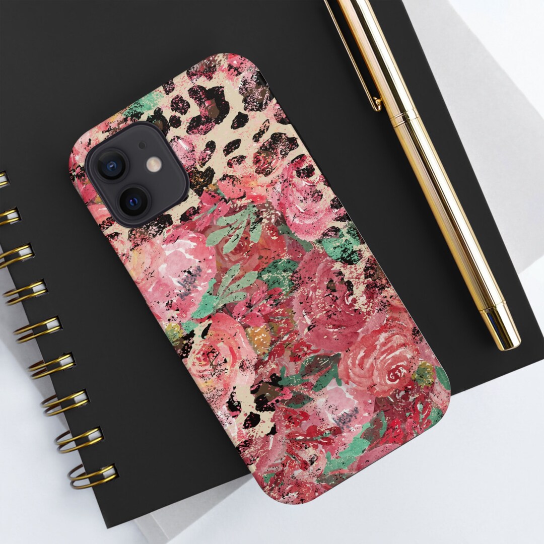 Western Leopard and Pink Flowers Design Tough Phone Case Compatible ...