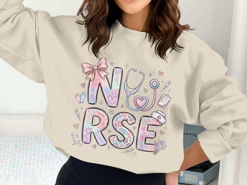 Nurse Digital Download Clipart PNG, Floral Nurse Image, Cute Nurse ...