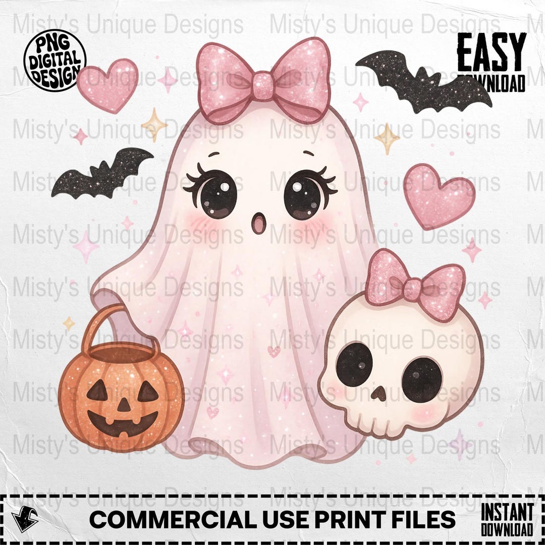 Kawaii Ghost Clipart PNG, Spooky Cute Halloween, Digital Download ...