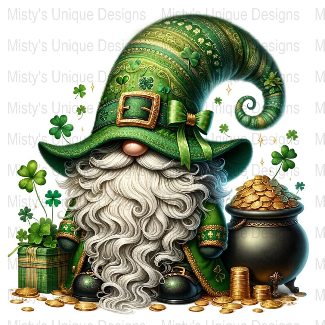 St. Patrick's Day Gnome Clipart, Shamrock, Pot of Gold (digital ...