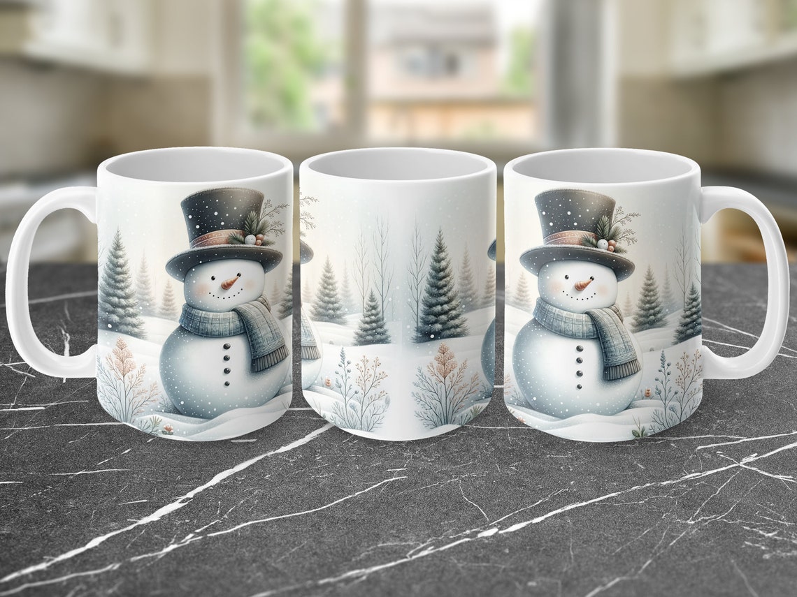 Beautiful Vintage Style Snowman Scene Mug, Coffee Mug Winter Season ...