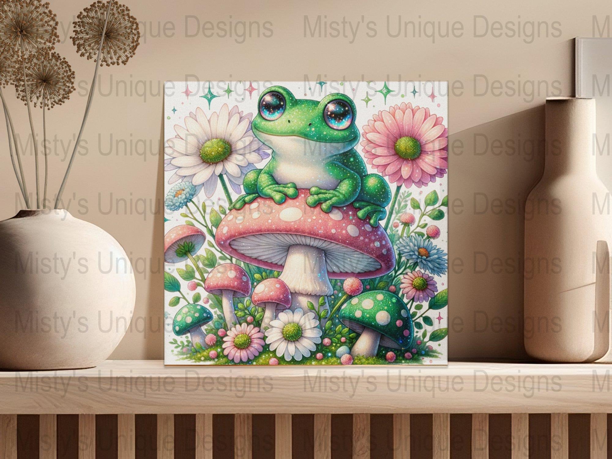 Cute Frog on Mushroom Digital Clipart, Whimsical Forest Animal PNG ...