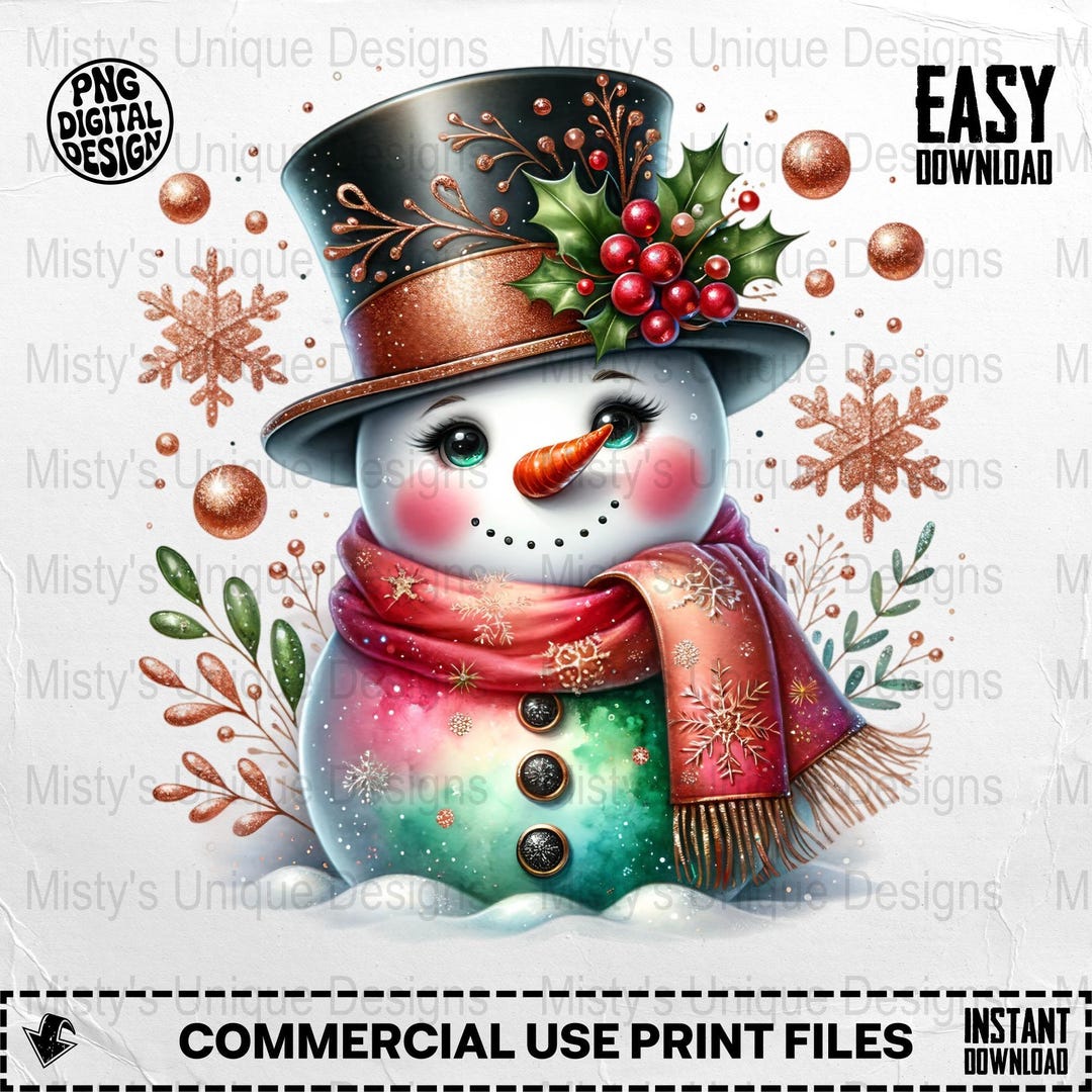 Cute Snowman Digital Download Clipart PNG, Winter Holiday Printable ...