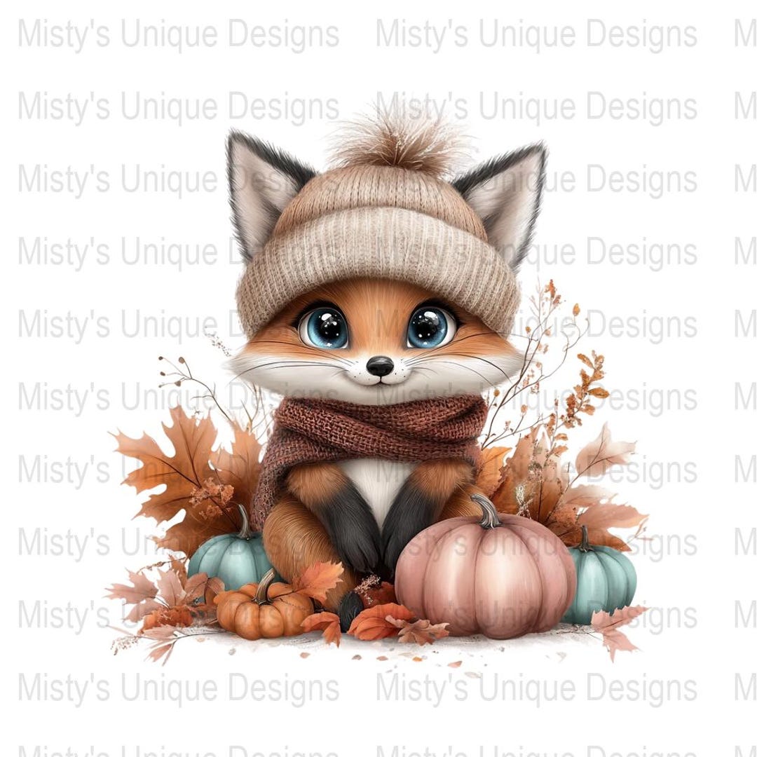 Cute Autumn Fox Clipart PNG, Fall Woodland Animal Digital Download ...