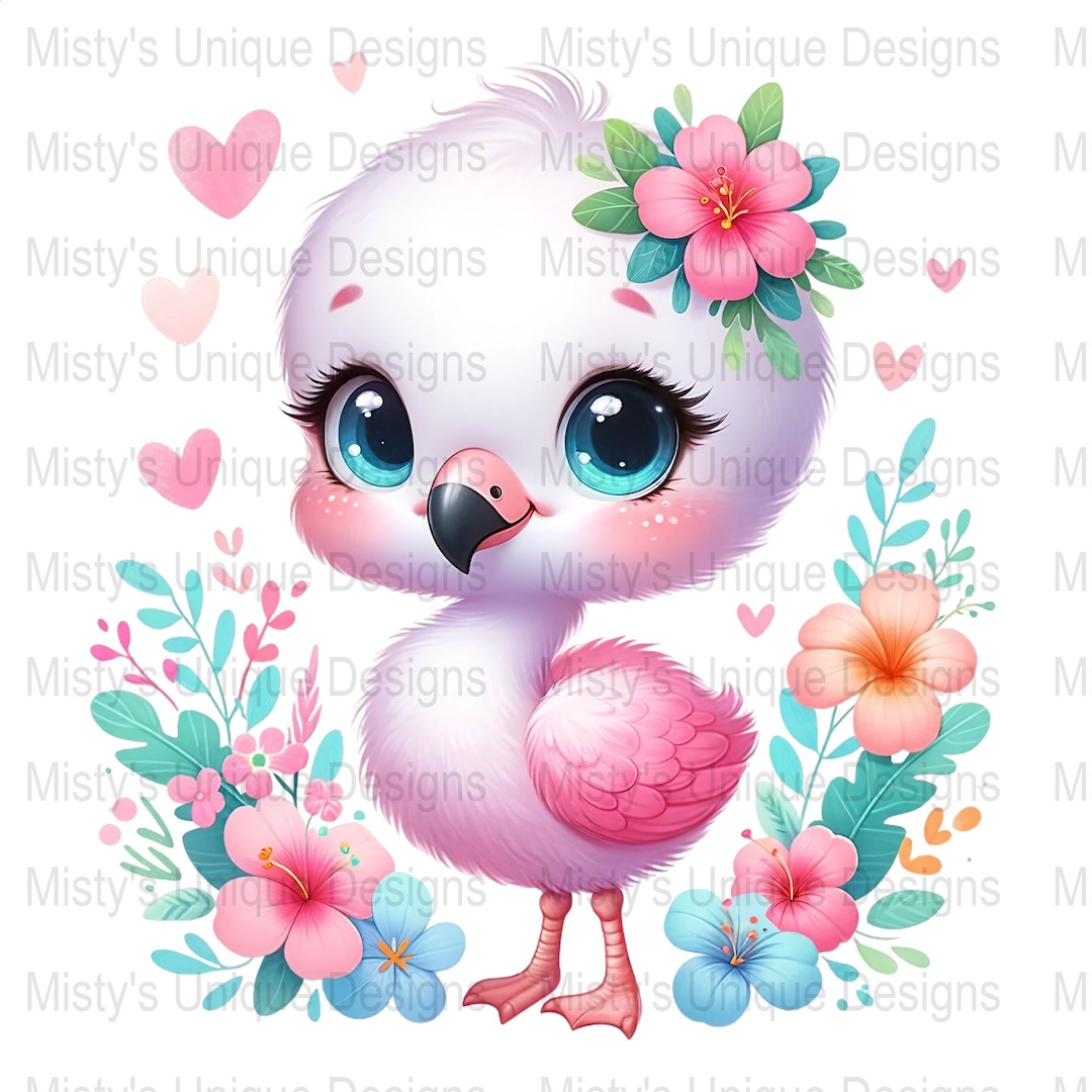 Cute Pink Flamingo Clipart, Digital Download, Floral Bird PNG, Kids ...