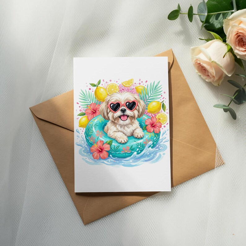 Maltese Dog Summer Clipart, Puppy Pool Party PNG, Tropical Lemon ...
