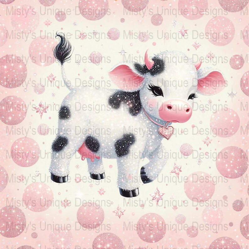 Cute Cow Digital Paper, Pink Background, Sparkle Dots, Instant Download ...