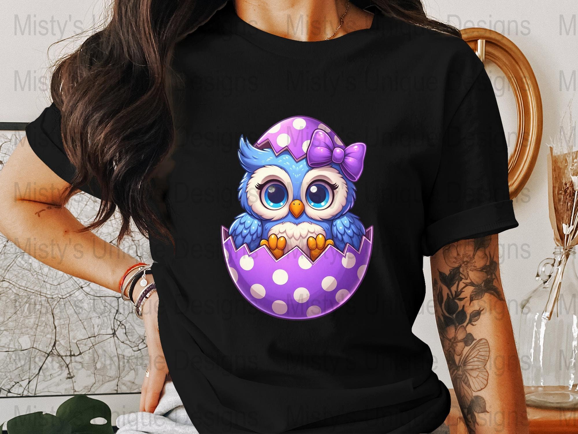 Cute Easter Owl Clipart, Digital Download, Purple Eggshell Cartoon Owl ...