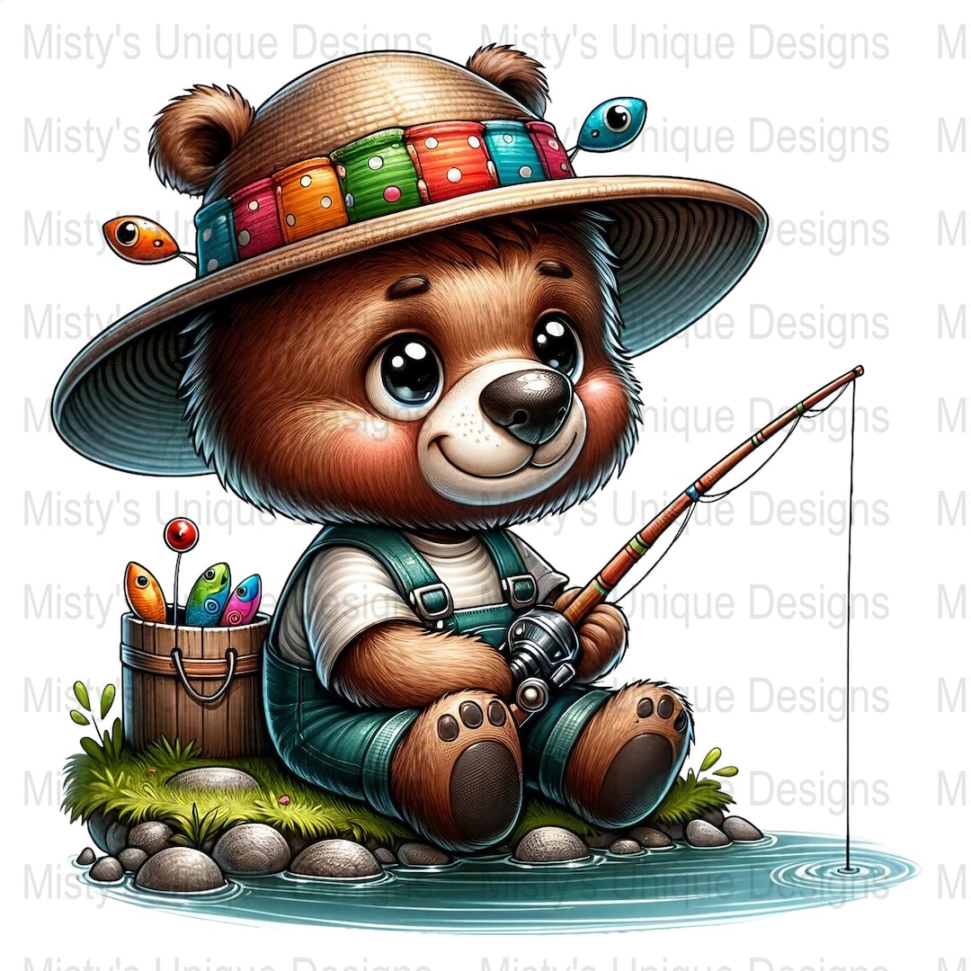 Cute Fishing Bear Digital Download, Clipart PNG, Children's Book ...