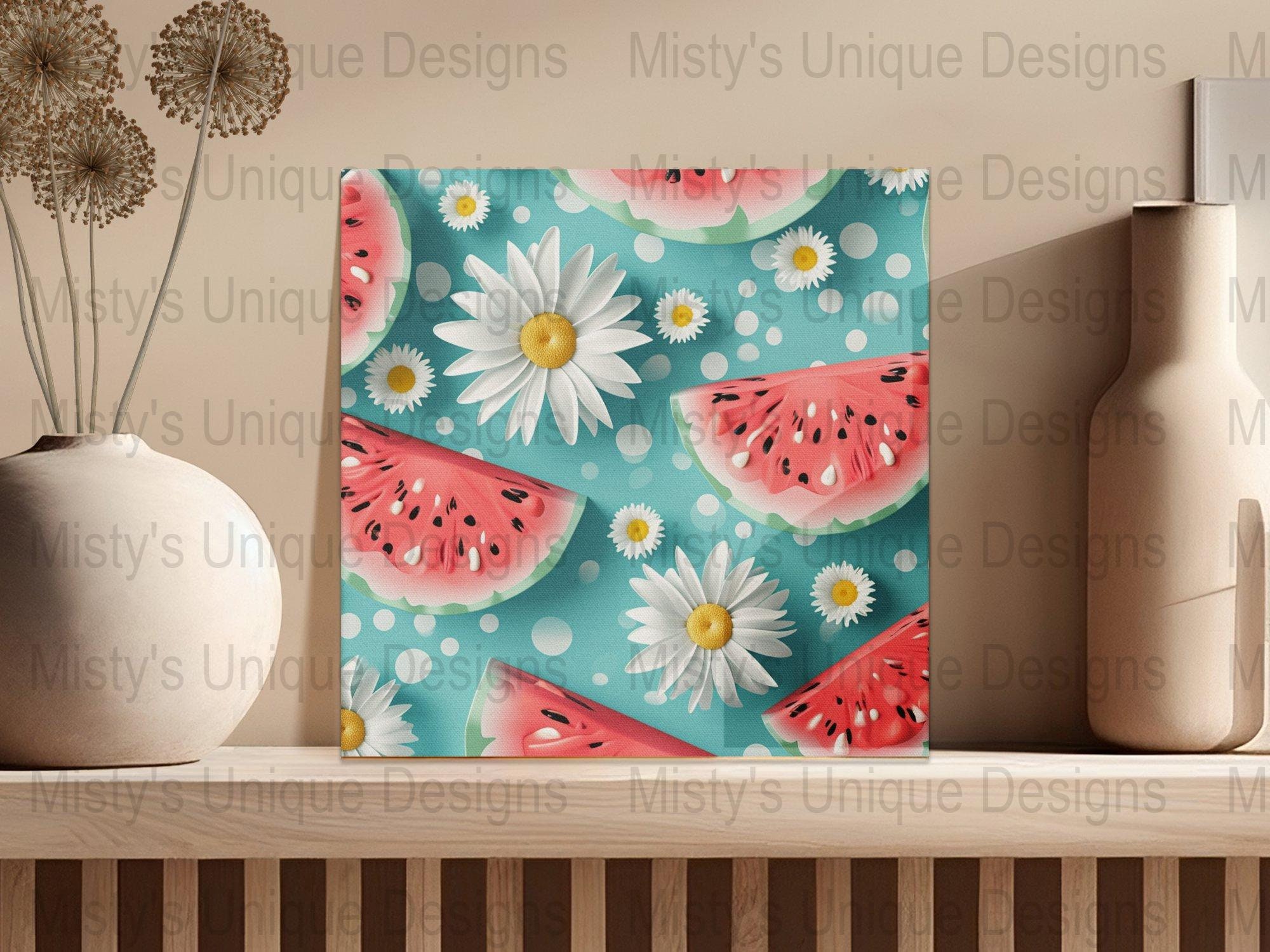Watermelon Digital Paper, Summer Fruit Background, Daisy Pattern ...
