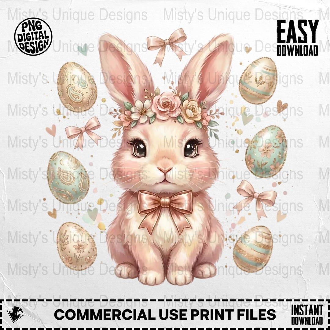 Easter Bunny Clipart, Digital Download PNG, Cute Rabbit, Flower Crown ...