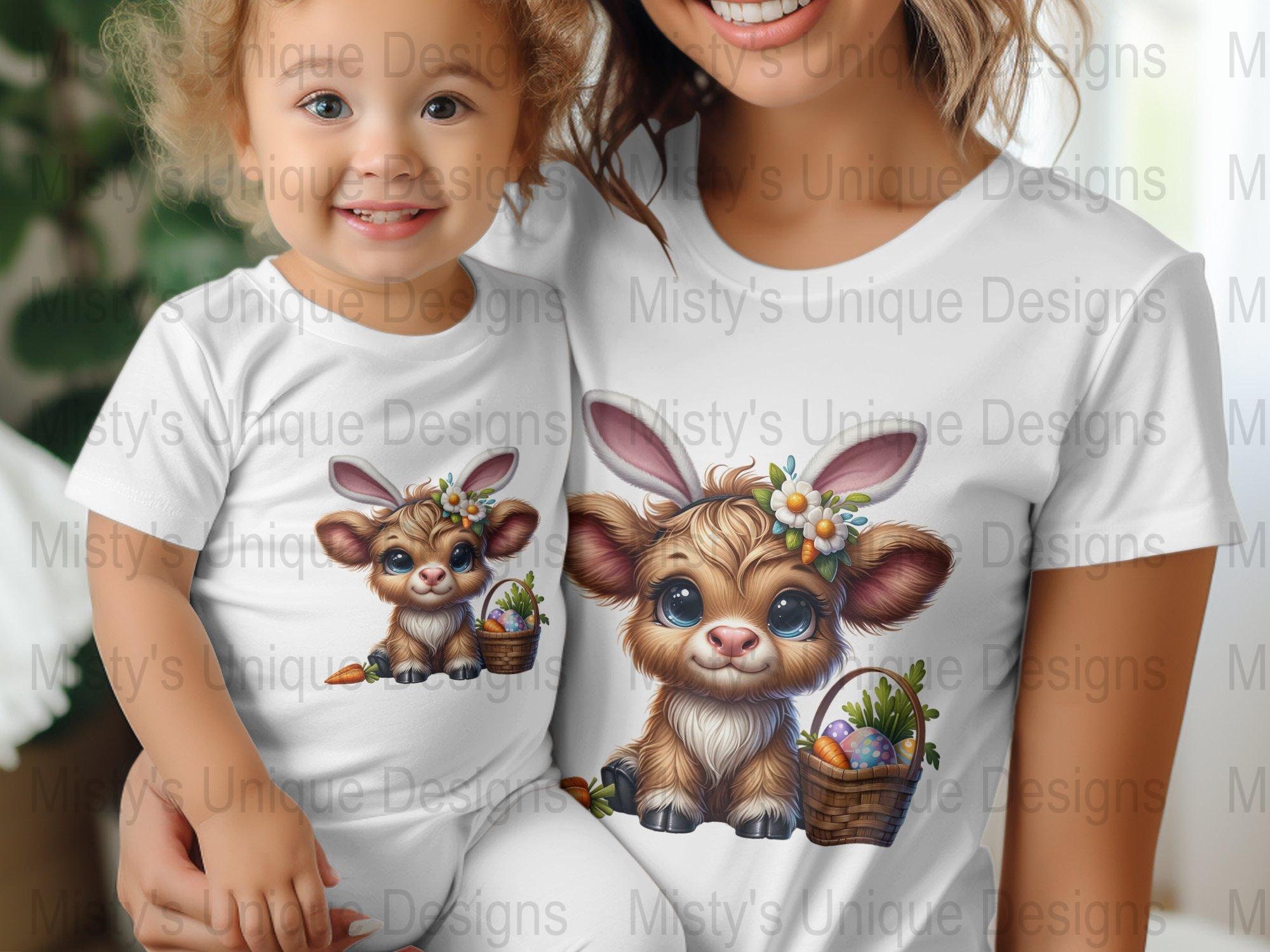 Easter Baby Highland Cow With Bunny Ears Clipart PNG, Cute Digital ...