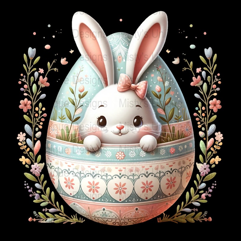 Easter Bunny Clipart PNG, Cute Rabbit Digital Download, Spring Floral ...