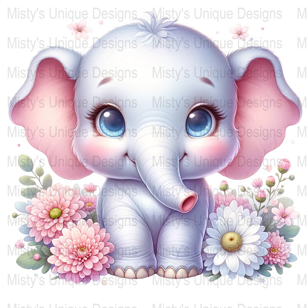 Cute Baby Elephant Clipart, Nursery Animal PNG, Digital Download ...