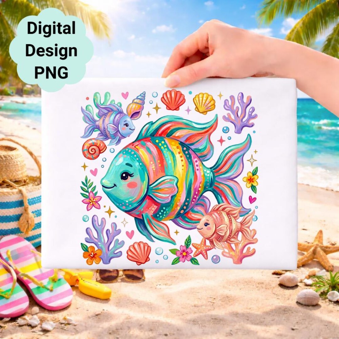 Rainbow Fish Clipart, Whimsical Sea Life PNG, Nursery Decor Art ...
