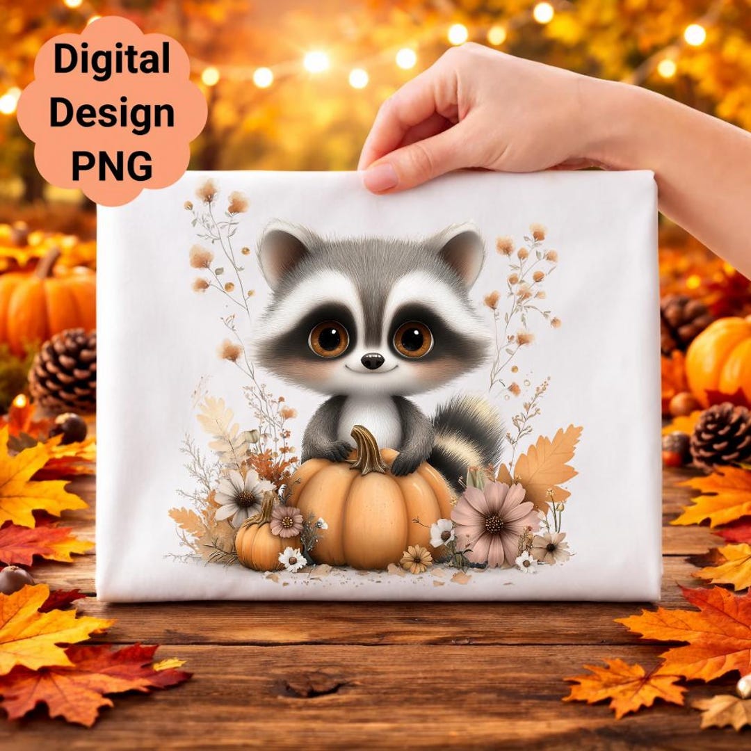 Raccoon Pumpkin Clipart, Autumn Animal Illustration (digital Download ...