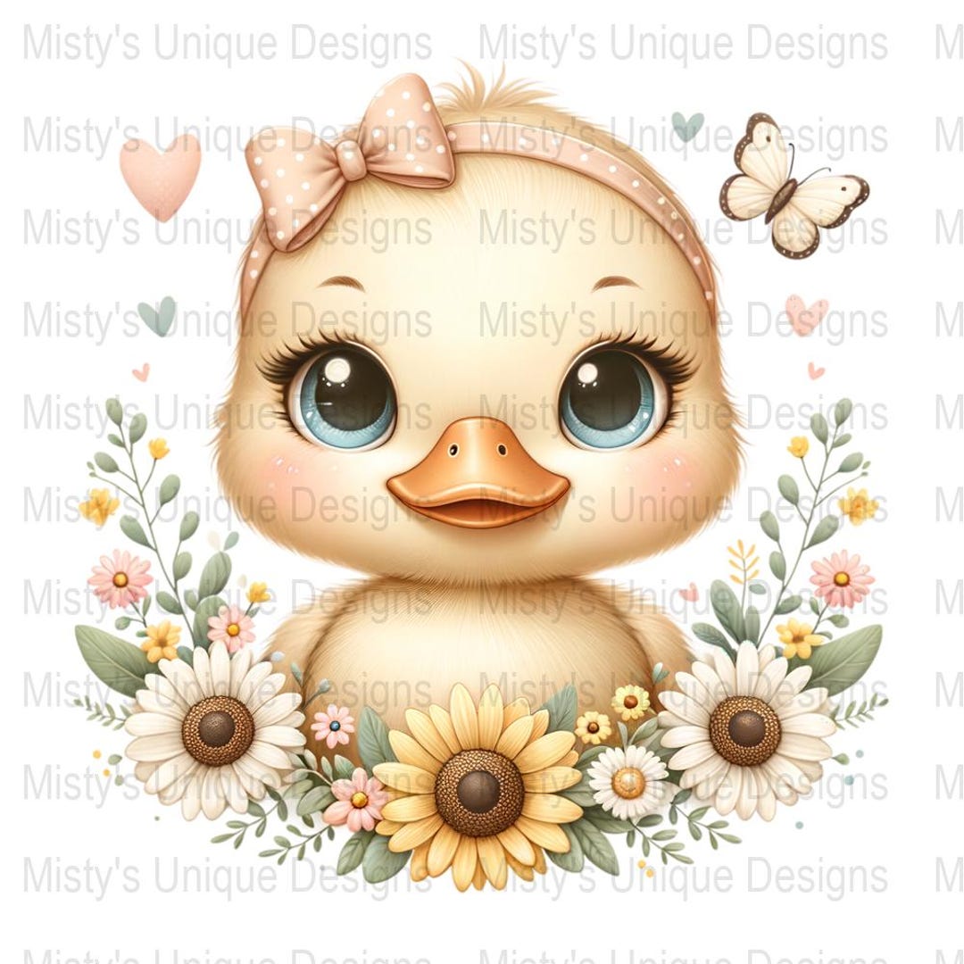 Baby Duck Digital Download Clipart PNG, Cute Duckling With Bow, Flower ...