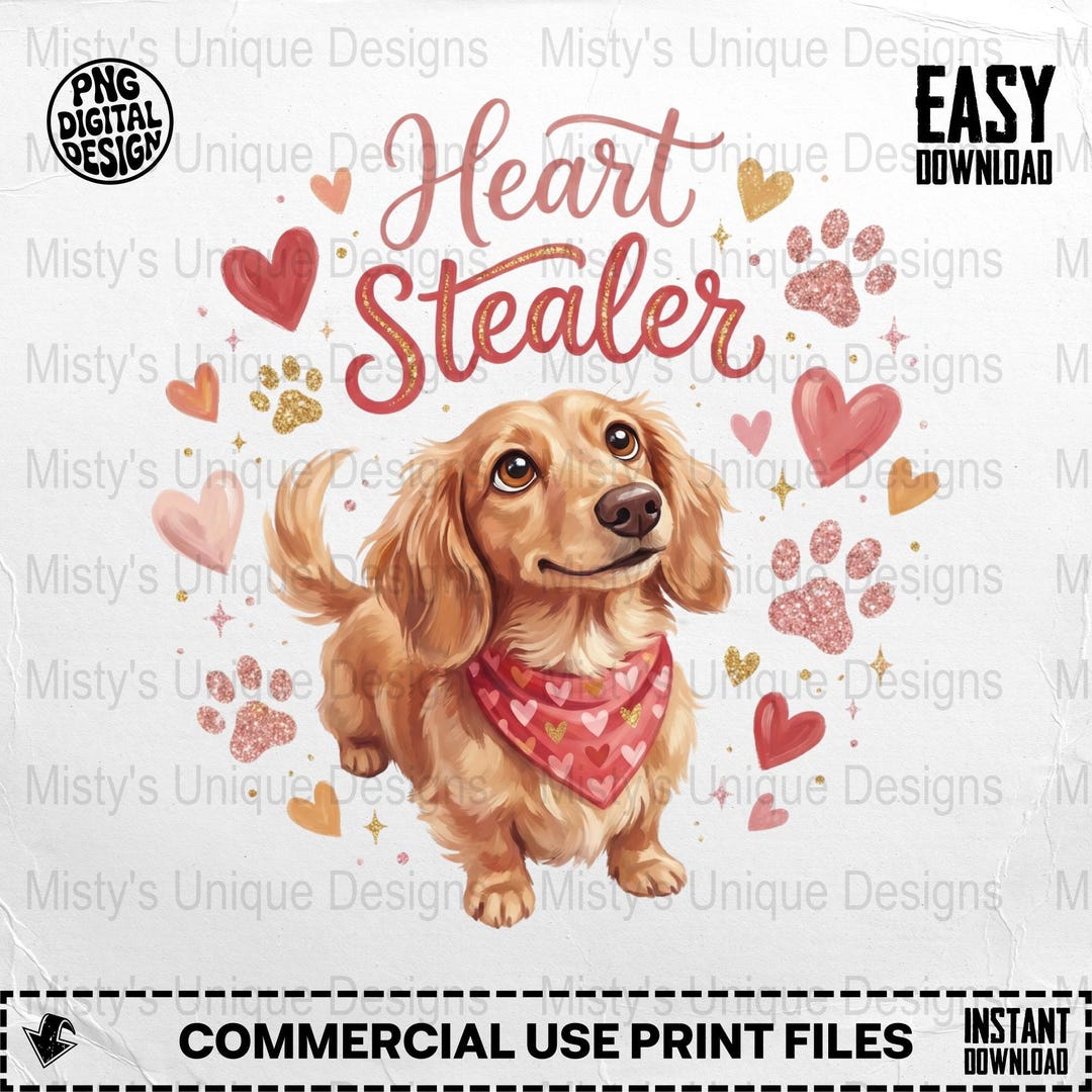 Heart Stealer Digital Download Clipart PNG, Dachshund Valentine, Puppy ...
