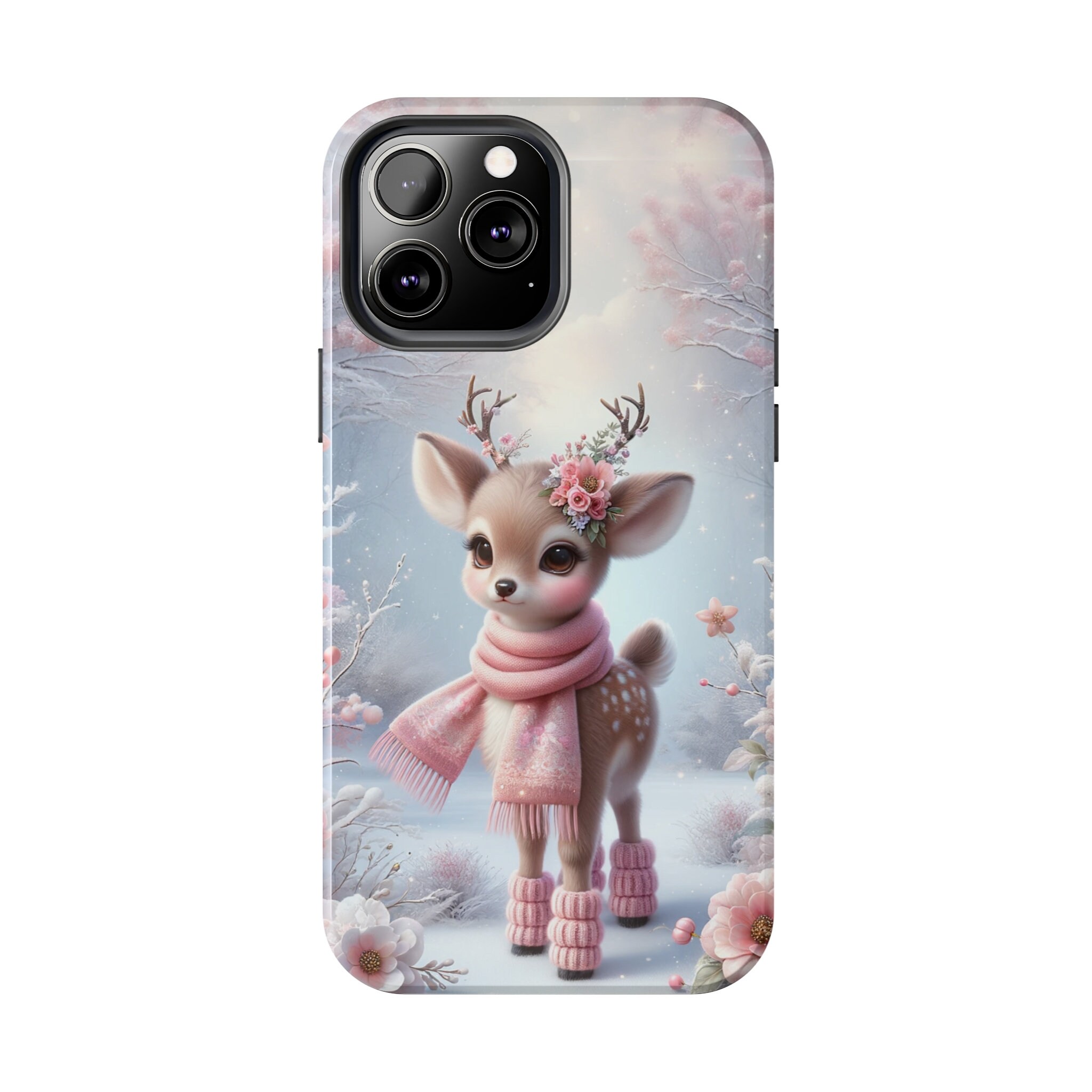 Cute Deer Winter Scene Pattern Design Tough Phone Case Compatible With ...