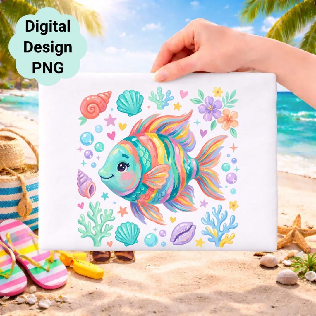 Rainbow Fish Clipart PNG, Whimsical Ocean Animal Graphic (digital ...