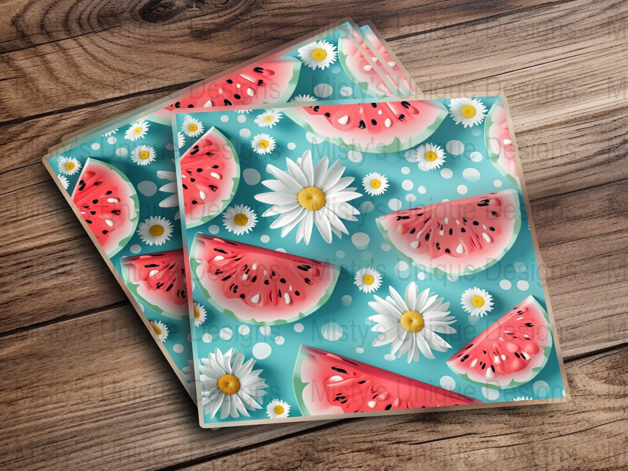 Watermelon Digital Paper, Summer Fruit Background, Daisy Pattern ...