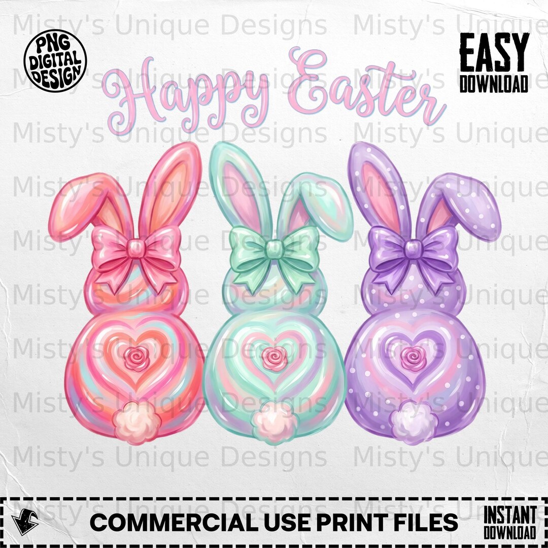 Happy Easter Bunnies Digital, Digital Download Clipart PNG, Spring ...