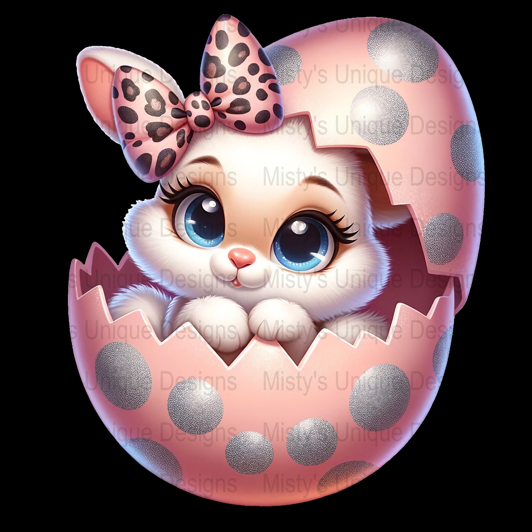 Cute Bunny in Egg Clipart, Pink Polka Dot Easter PNG, Digital Download ...