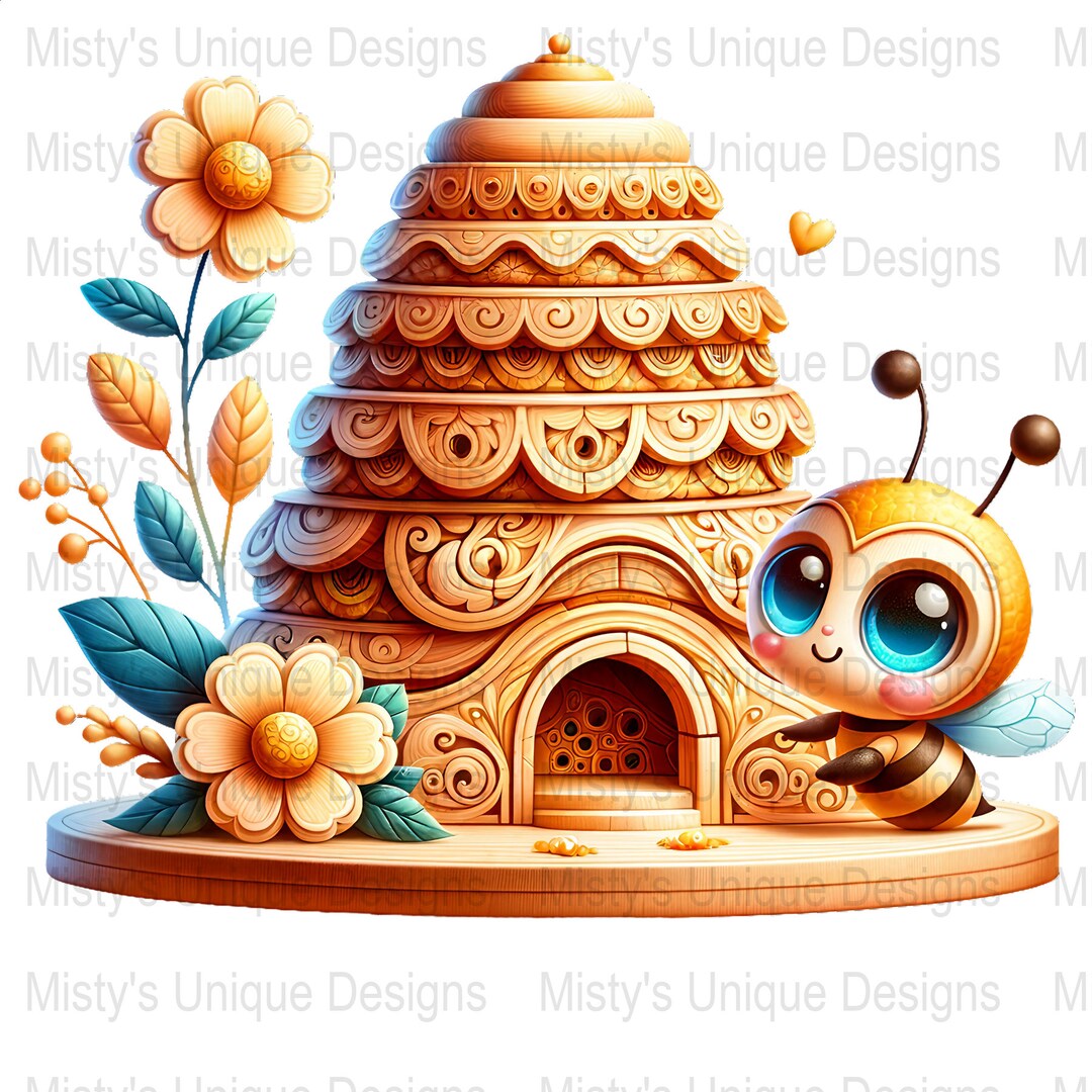 Cartoon Bee Honeycomb House PNG Clipart, Graphics (digital Download) - Etsy
