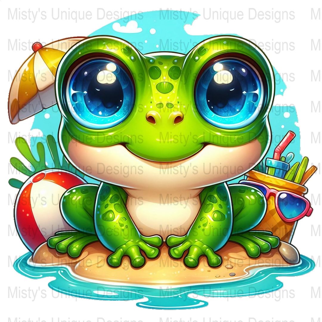 Summer Beach Frog Clipart, Cartoon Umbrella PNG (digital Download) - Etsy