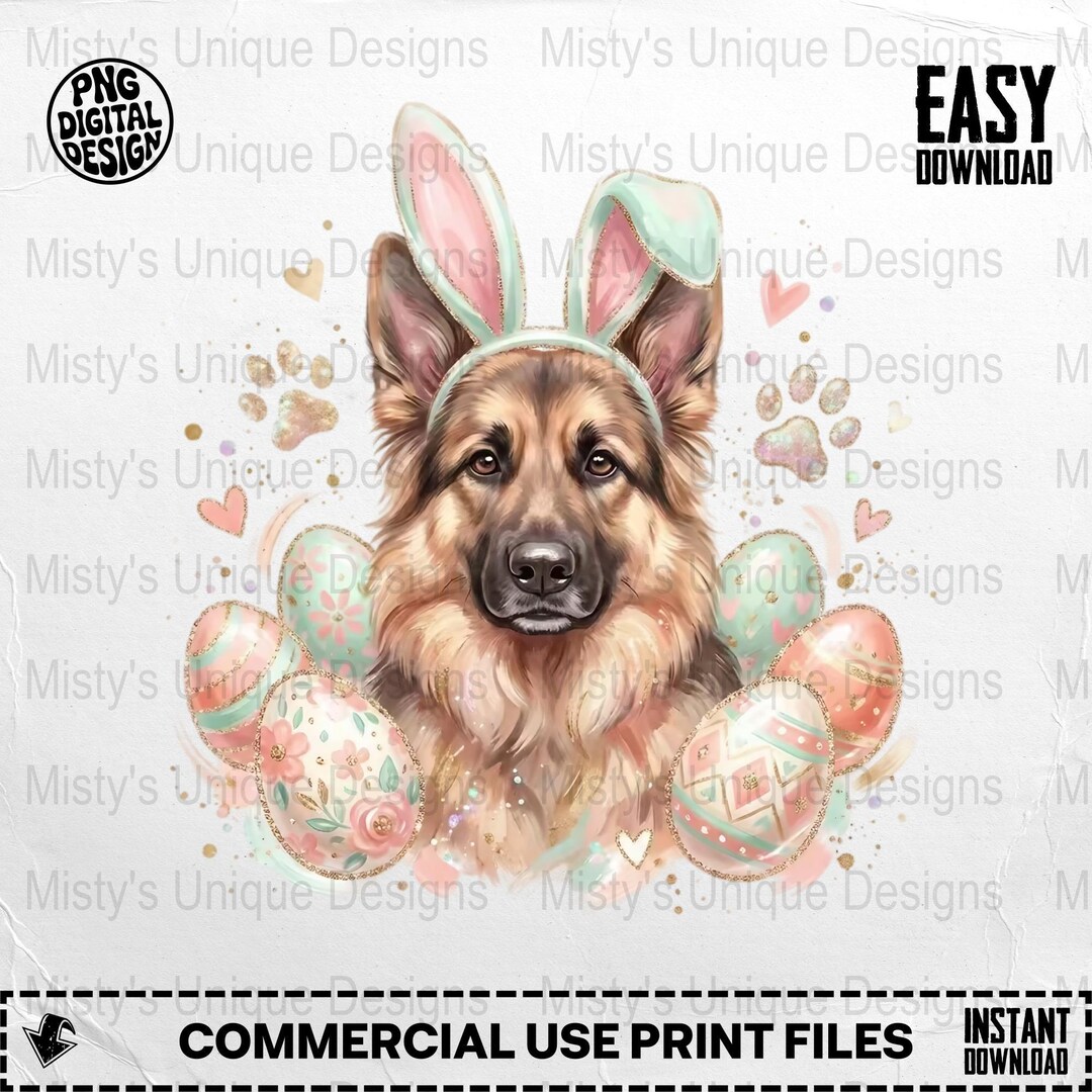 Easter German Shepherd Digital Download Clipart PNG, Bunny Ears Dog Art ...