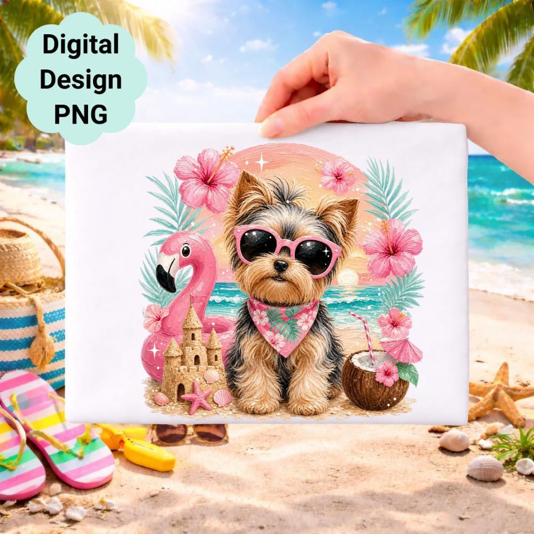 Yorkie Summer Beach Clipart: Tropical Dog Lover PNG (digital Download ...