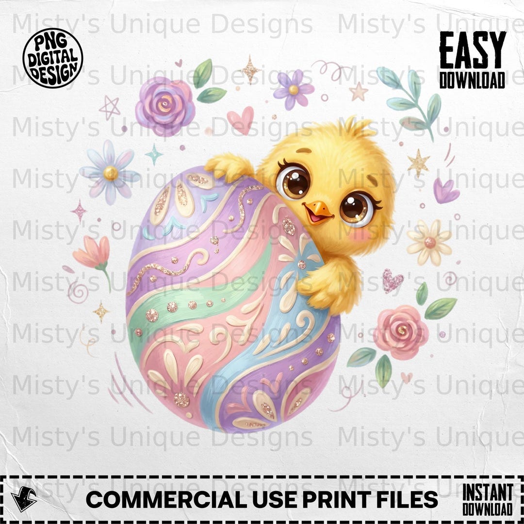 Easter Chick PNG Clipart, Spring Flowers, Egg Design (digital Download ...