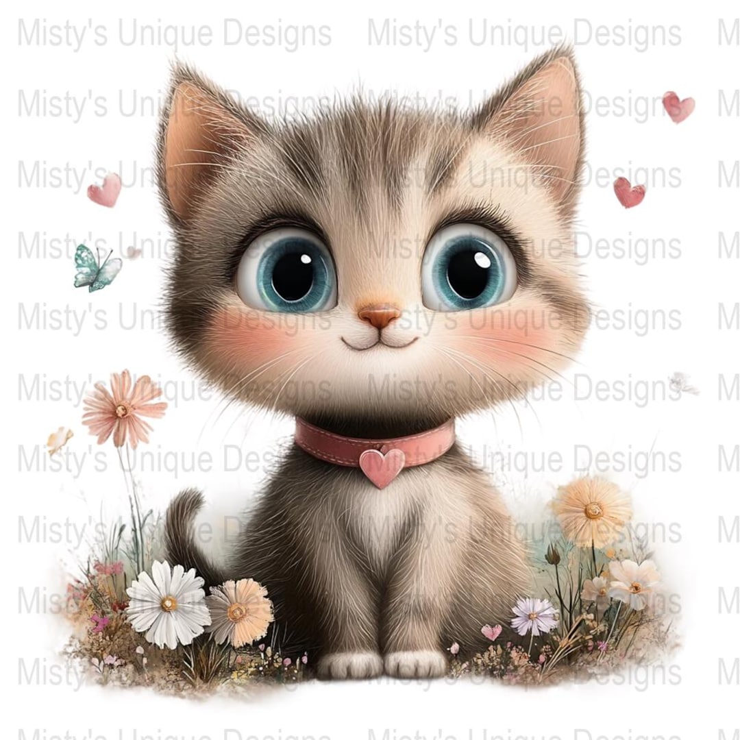Cute Kitten Clipart PNG, Adorable Digital Download Cat Illustration ...
